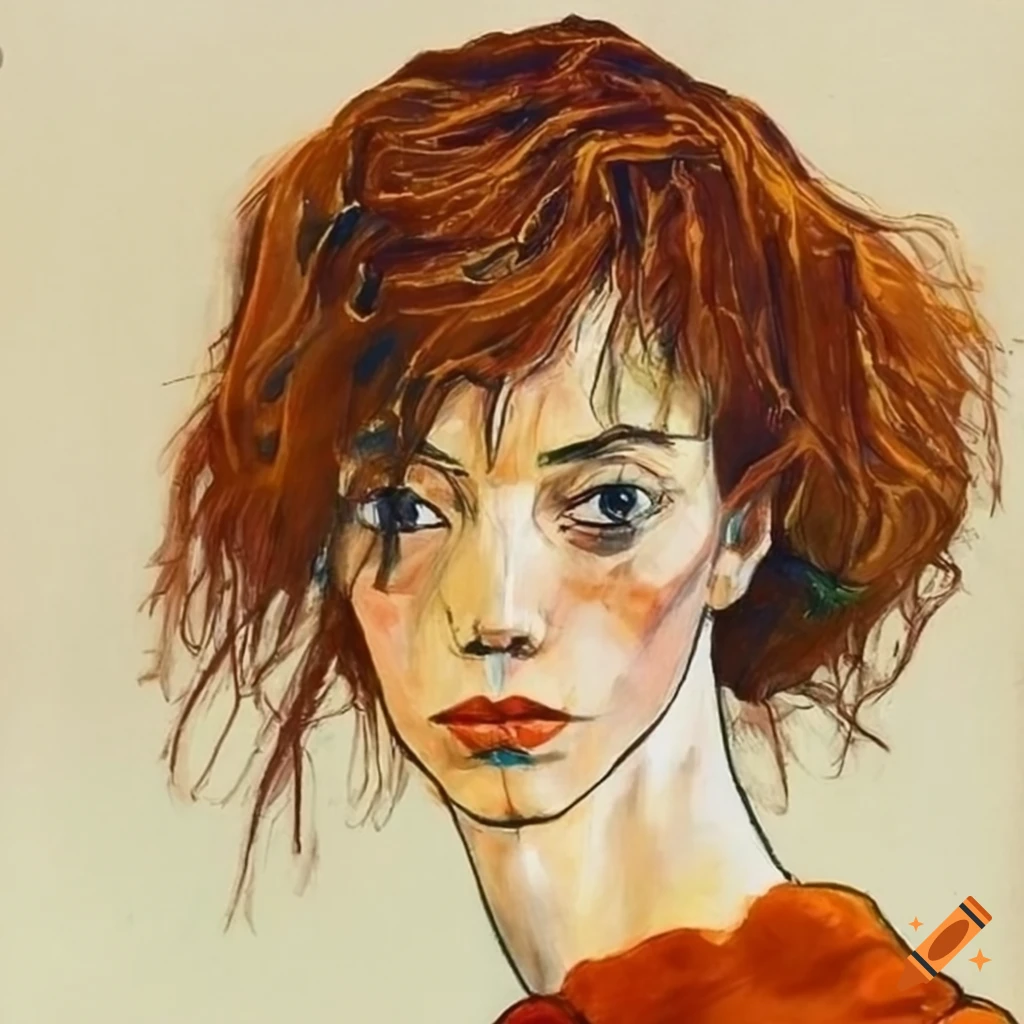 Gouache portrait of jane birkin by egon schiele