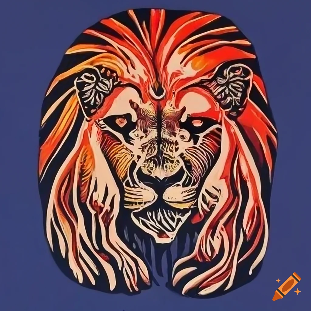 Linocut artwork of marbas the lion demon on Craiyon