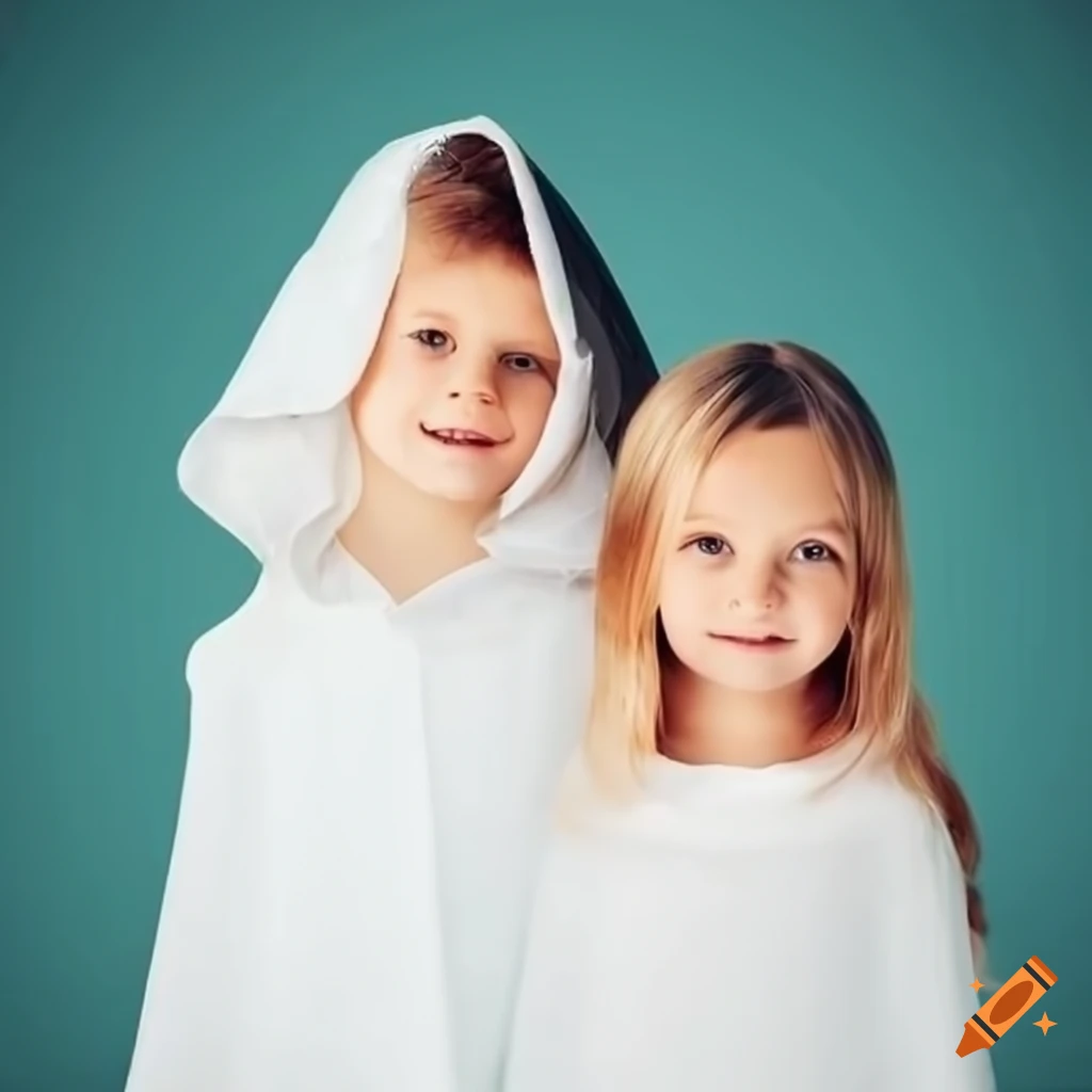 Group of children in white cloaks on Craiyon