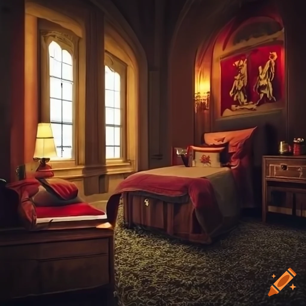 Gryffindor-themed dorm room on Craiyon