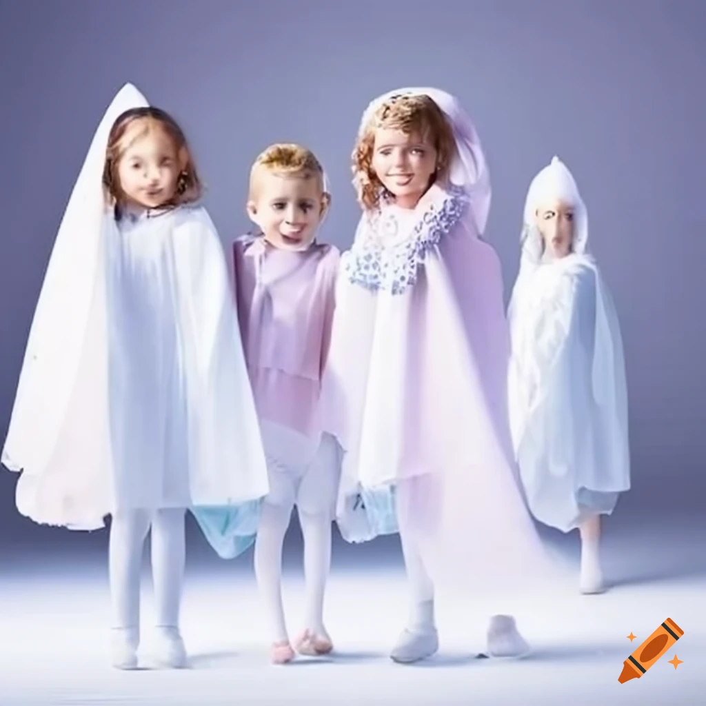 Group of happy kids wearing white cloaks on Craiyon