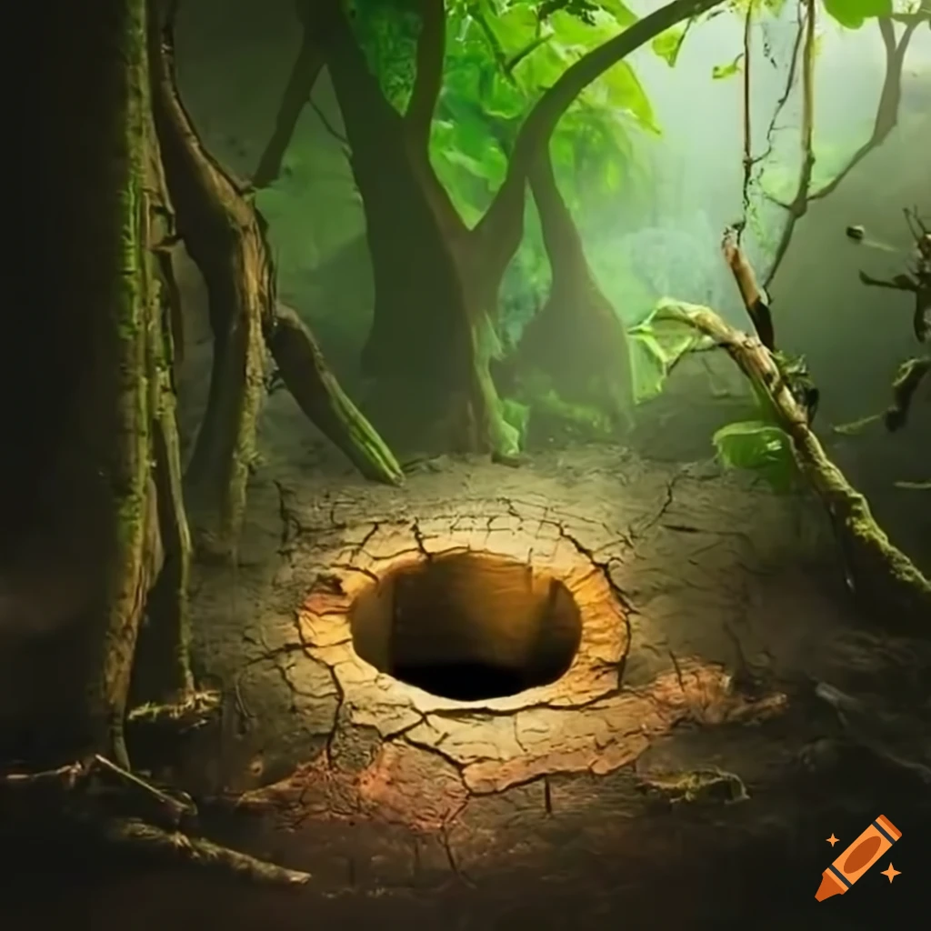 Mysterious giant hole in the jungle on Craiyon
