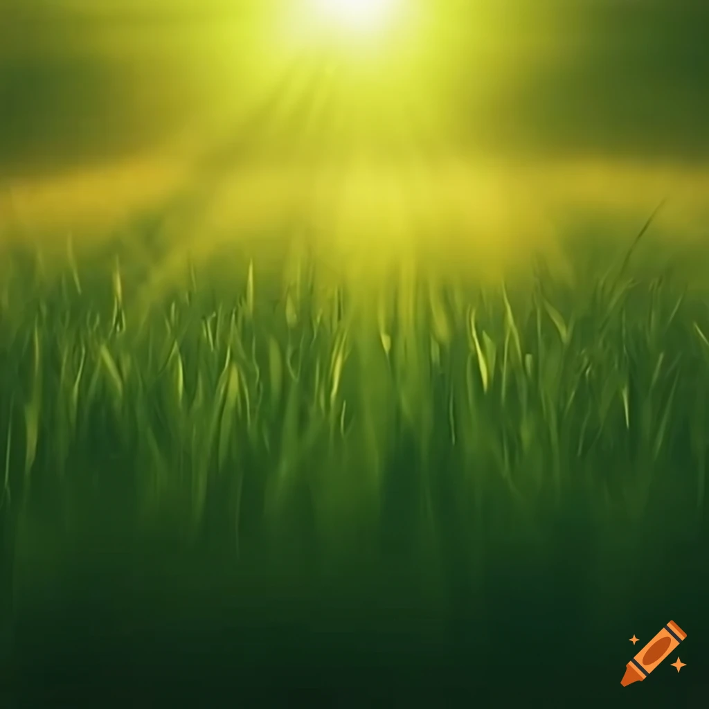 Close-up of dewy green grass in the morning sunlight on Craiyon