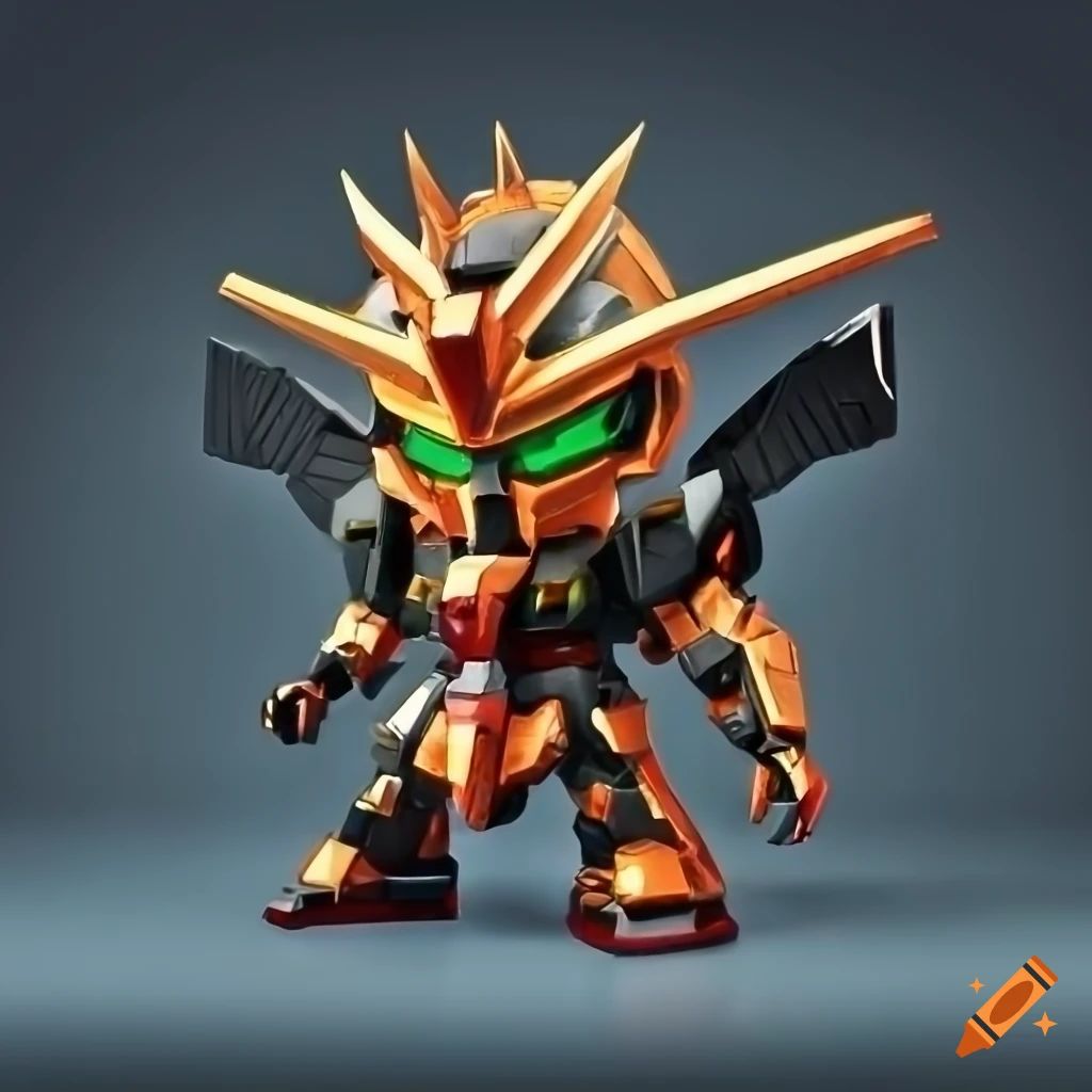 Chibi gundam robot with black, orange, and white colors on Craiyon