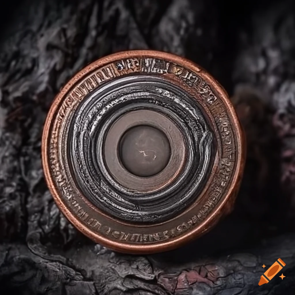 Coin crafted from petrified demon blood on Craiyon