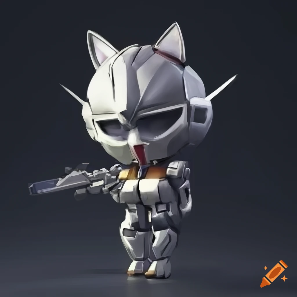 Chibi robot cat in metallic armor