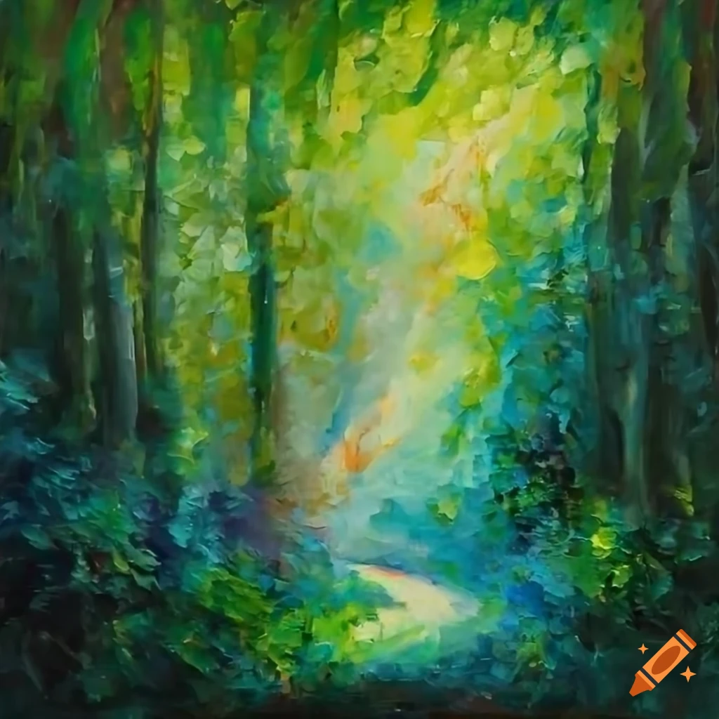 Impressionist painting of a person playing the flute in the forest on ...