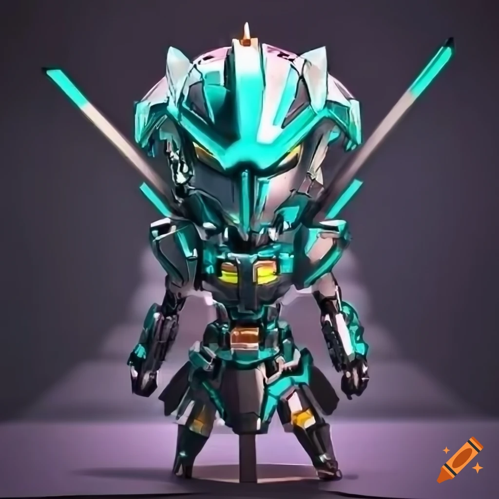 Chibi gundam robot with samurai armor