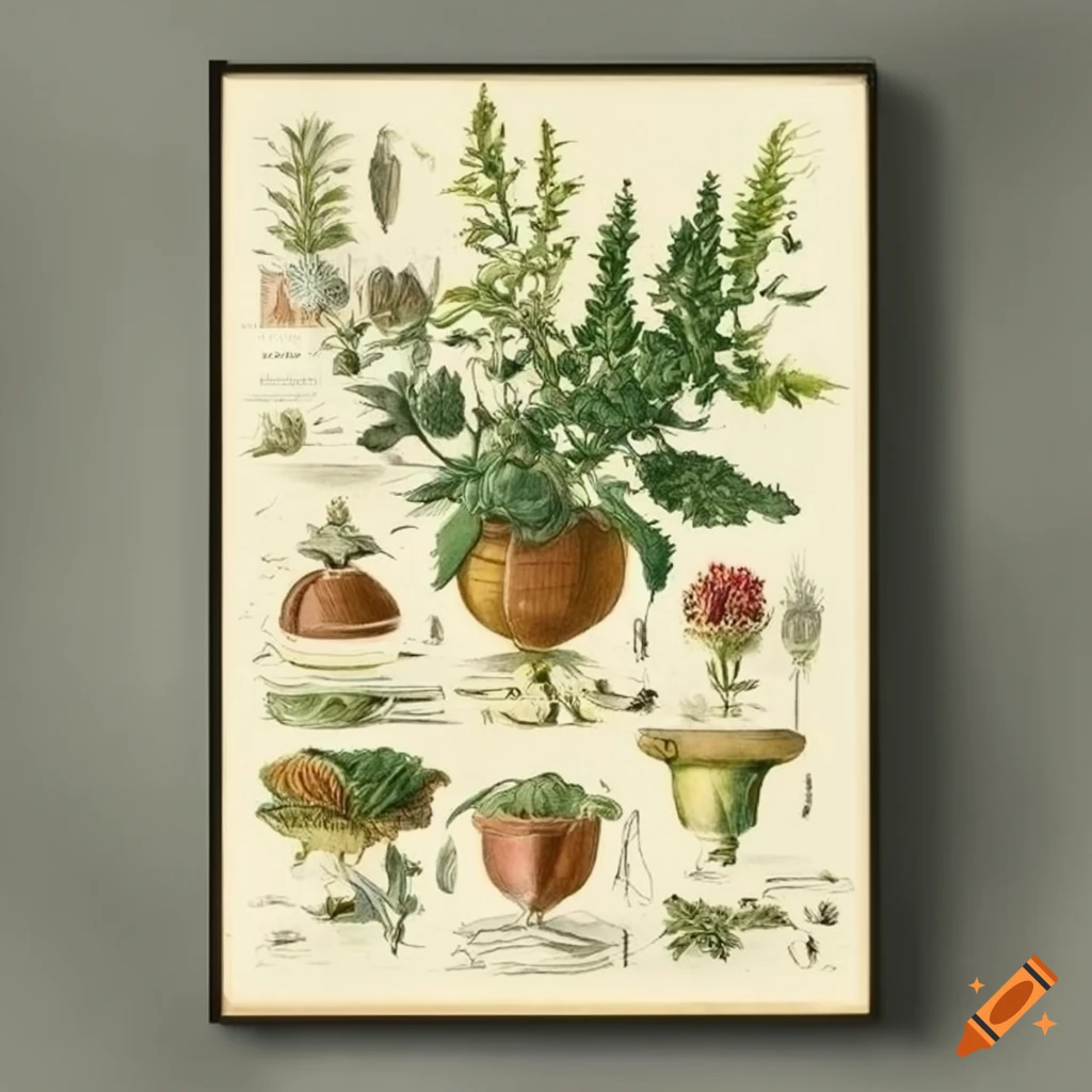 Vintage pressed flowers botanical poster inspired by jules verne's ...