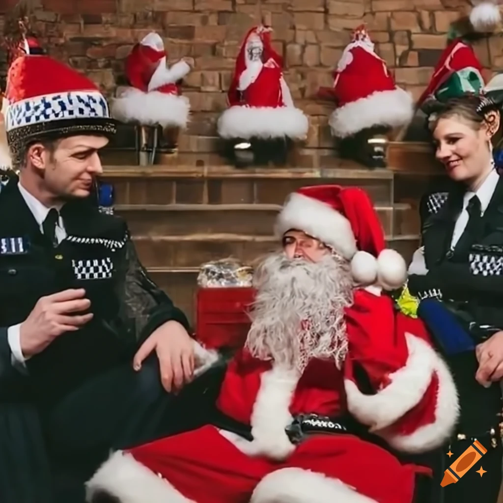 British police officers celebrating christmas with santa