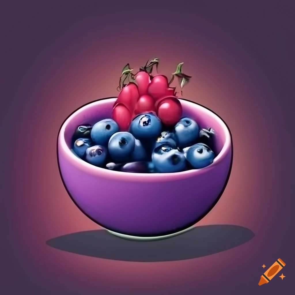 Cartoonish closeup of a bowl of berries on Craiyon