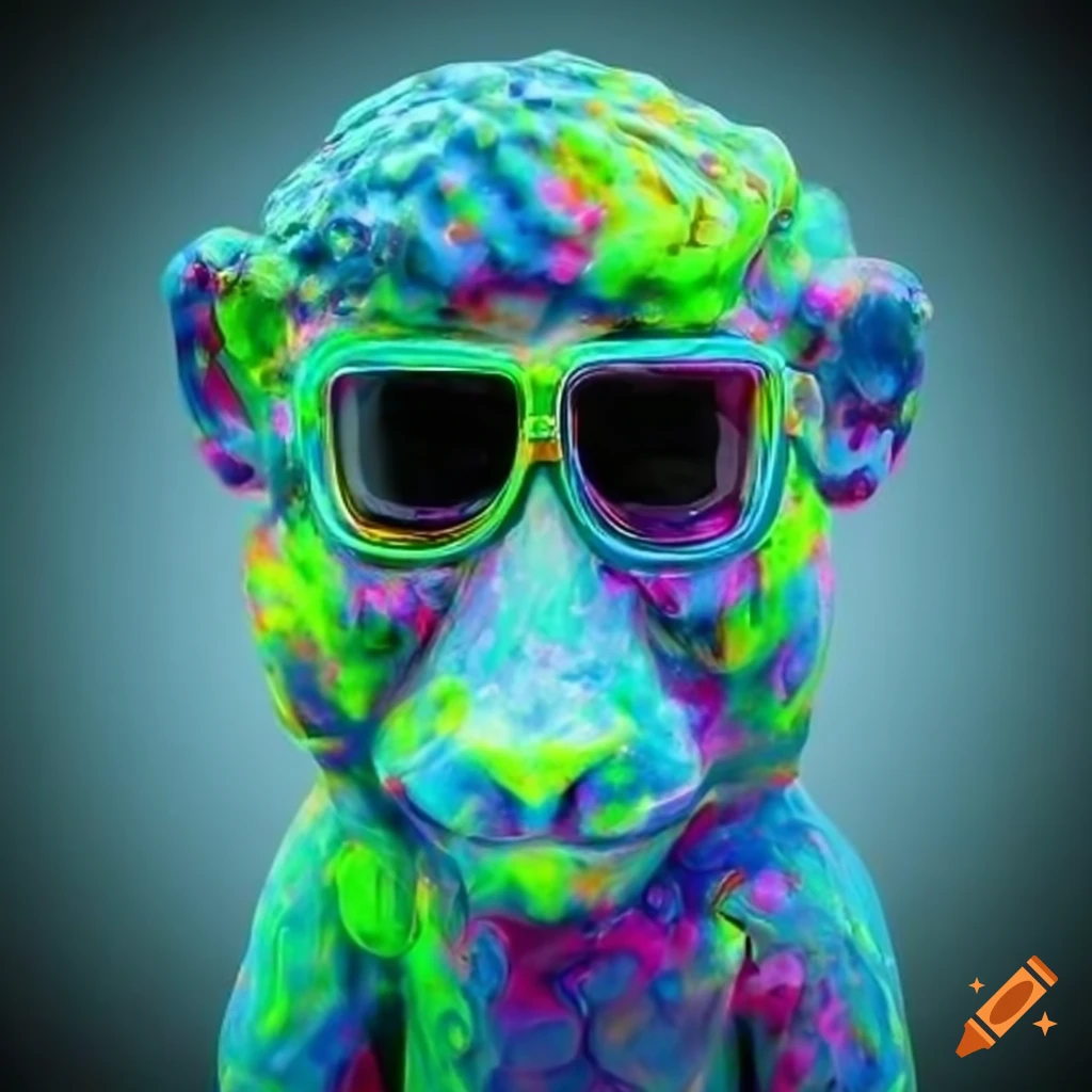 Neon-colored stone monkey with black glasses on Craiyon