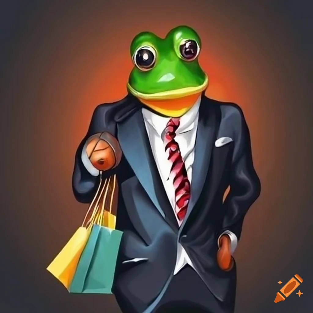 Fashionable frog with shopping bags
