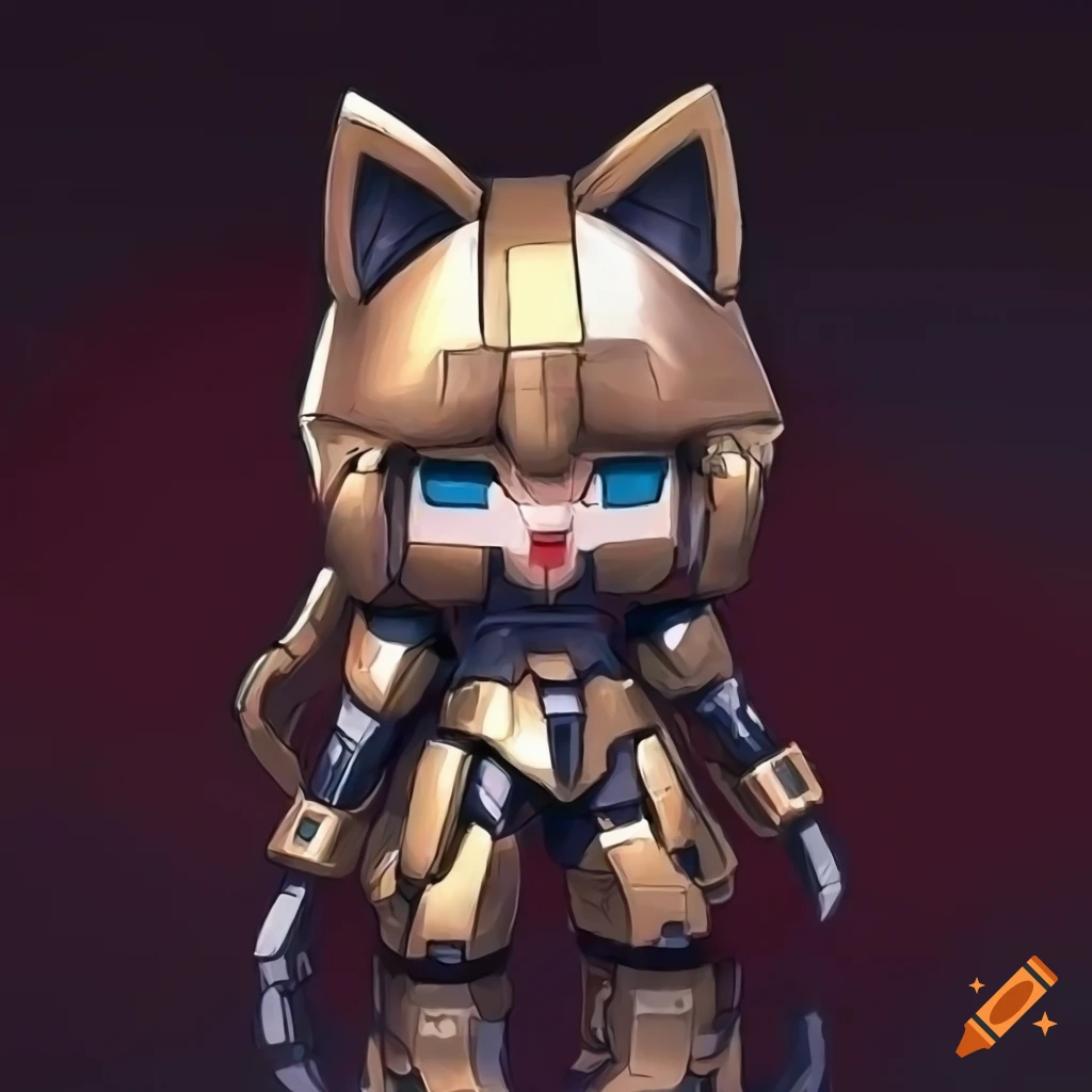 Chibi robot cat in metallic armor on Craiyon