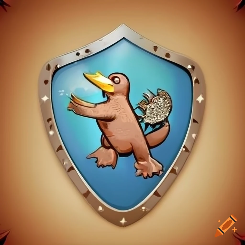 Heraldic shield with a sparkling platypus emblem on Craiyon