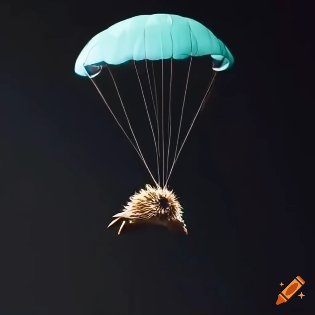 Hedgehog floating in a parachute on Craiyon