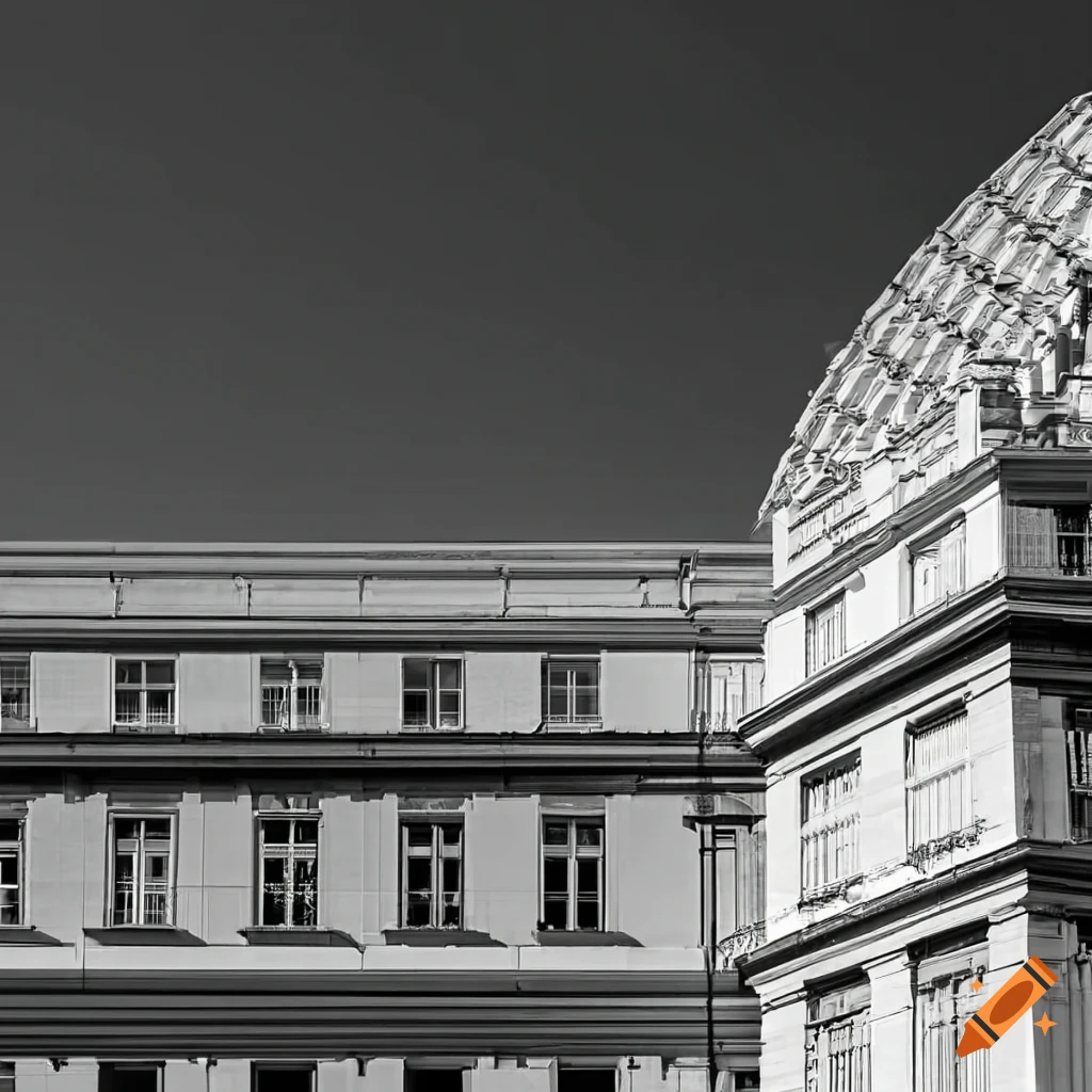 Black and white classical architecture with geometric shapes on Craiyon