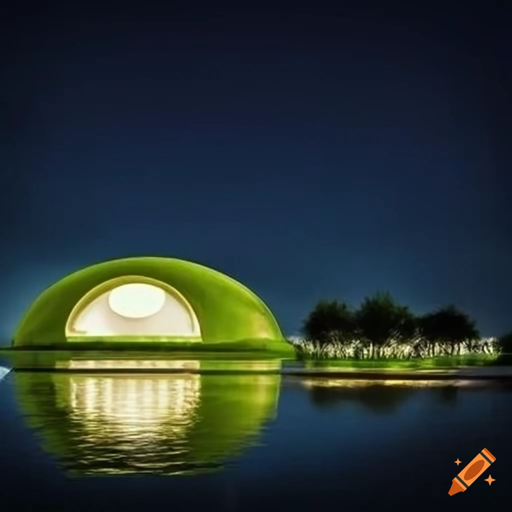 Futuristic green alien institute building on Craiyon