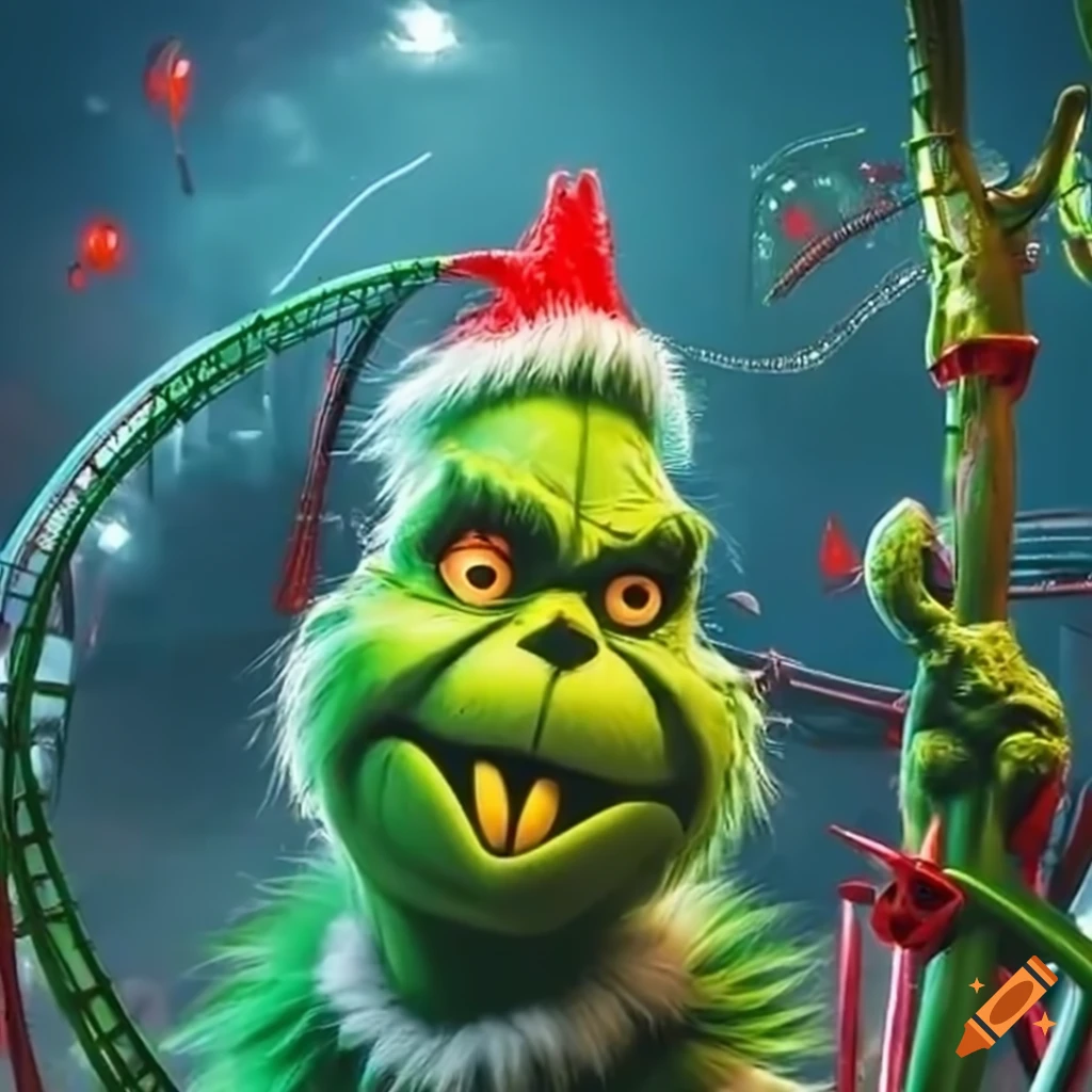 Grinch on a boat on the water on Craiyon