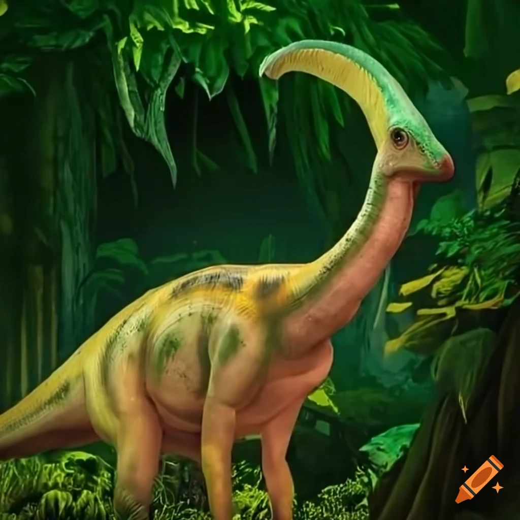 Gigantic yellow parasaurolophus in the jungle on Craiyon