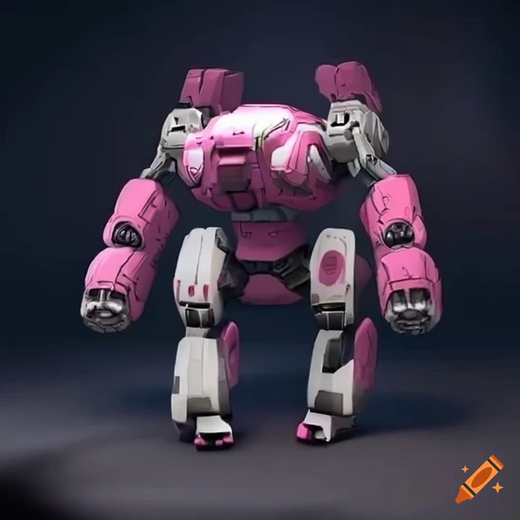 White and pink giant cat mech with cat paws as fists on Craiyon