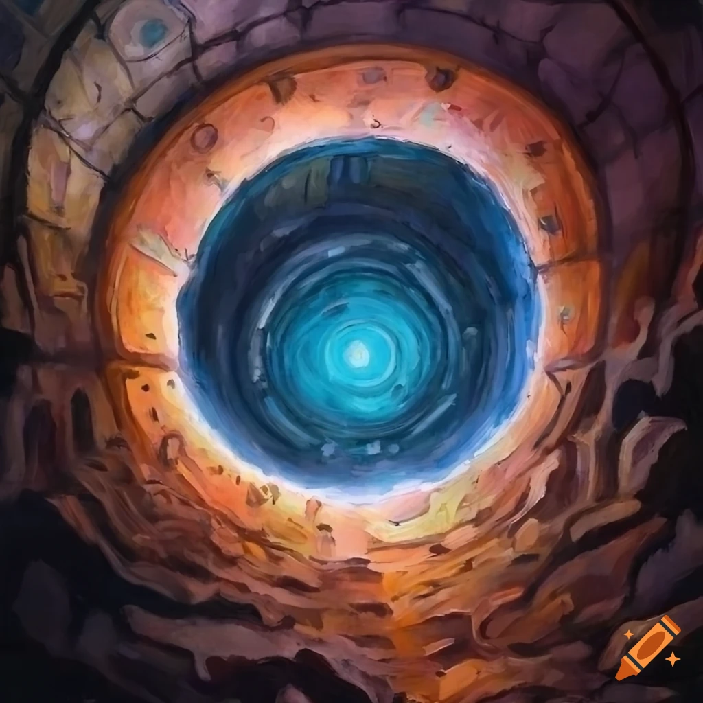 Oil painting of a spherical infinity engine in a deep cavern on Craiyon