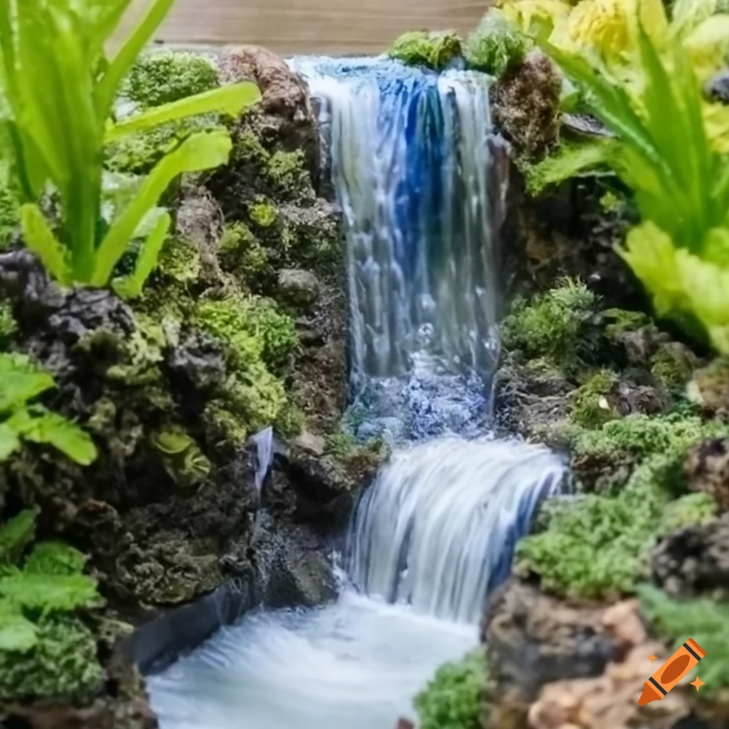 Miniature river with a tiny waterfall on Craiyon