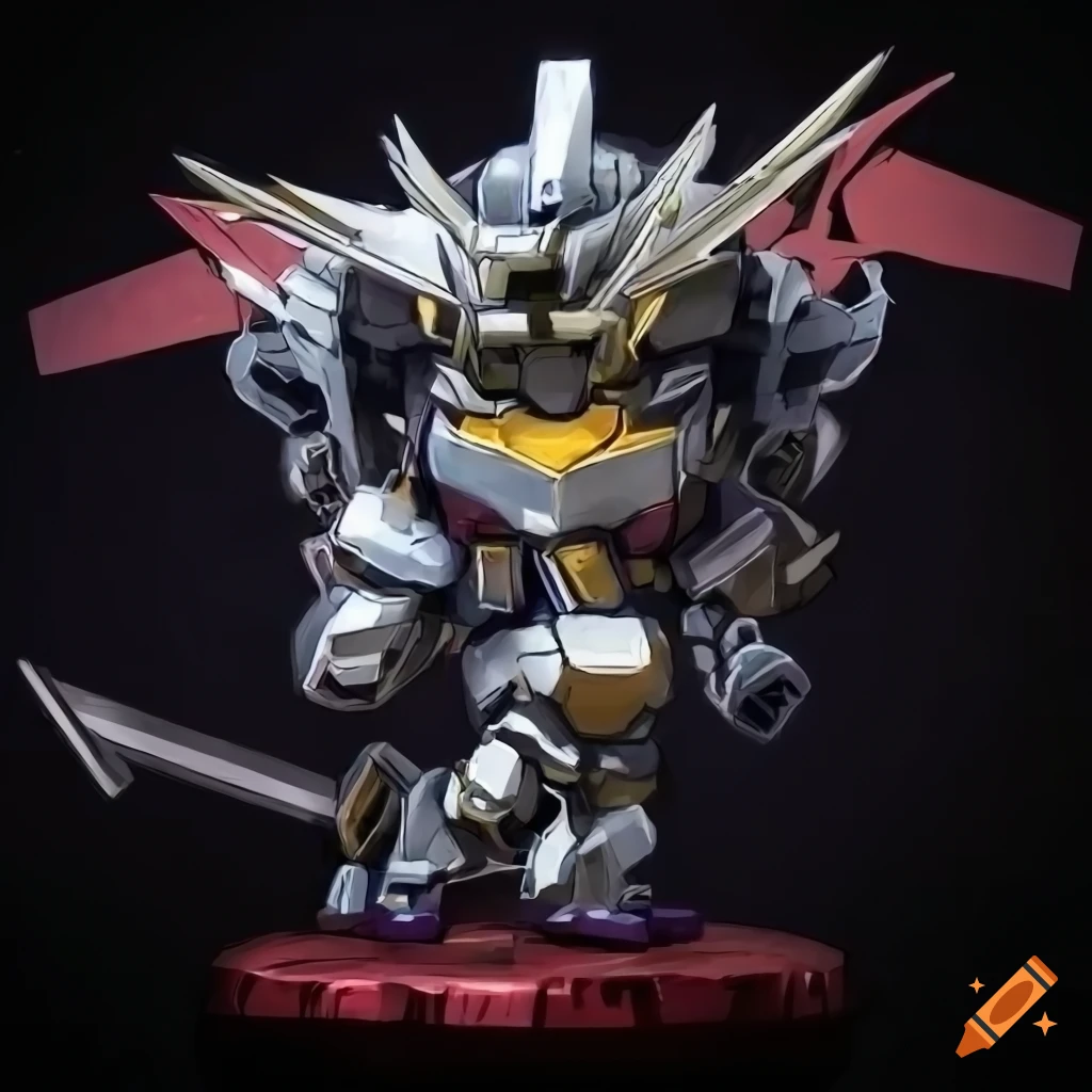 Metallic chibi gundam robot with fox-themed armor on Craiyon