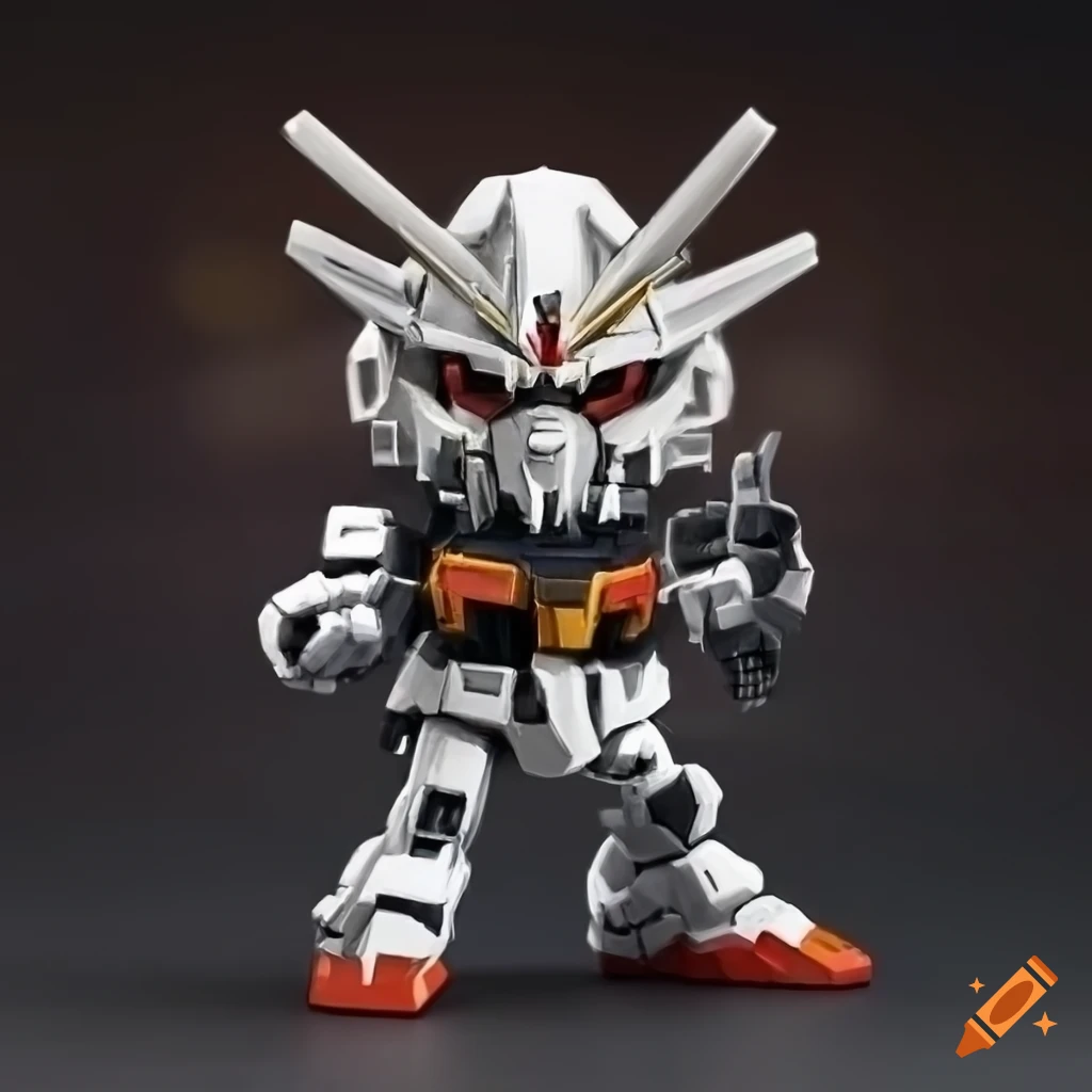 Chibi gundam robot in black, orange and white armor on Craiyon
