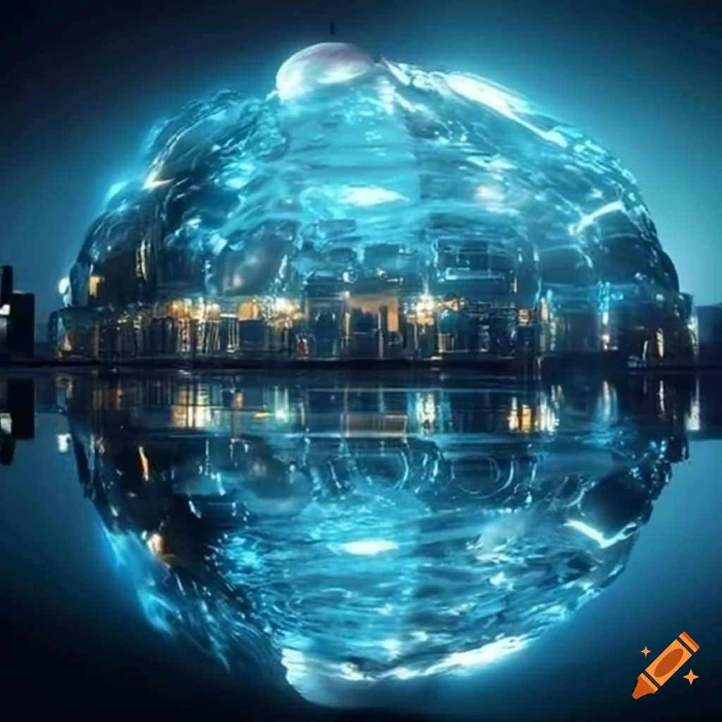 Glowing orb lighting up underwater city artwork on Craiyon