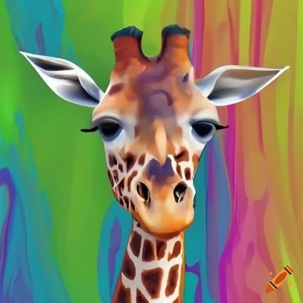 Vibrant Animated Giraffe With Primary Color Patterns On Craiyon
