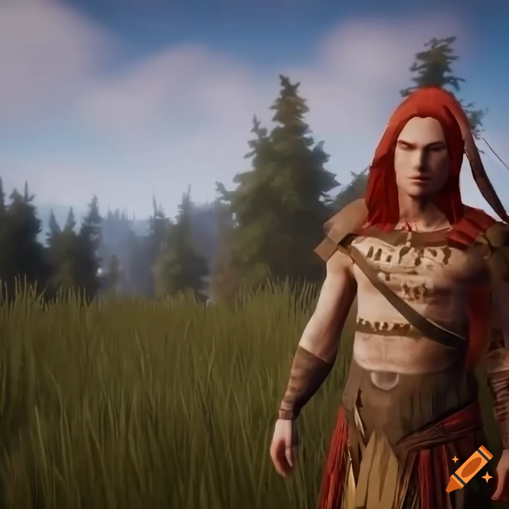 Image of a pale-skinned elf warrior in a fantasy landscape on Craiyon