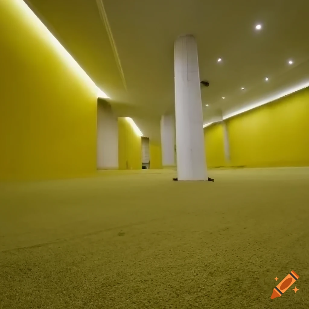 Photo realistic yellow office space with square pillars on Craiyon