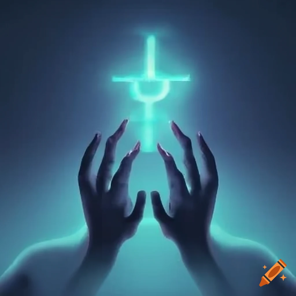 Person praising a mysterious symbol