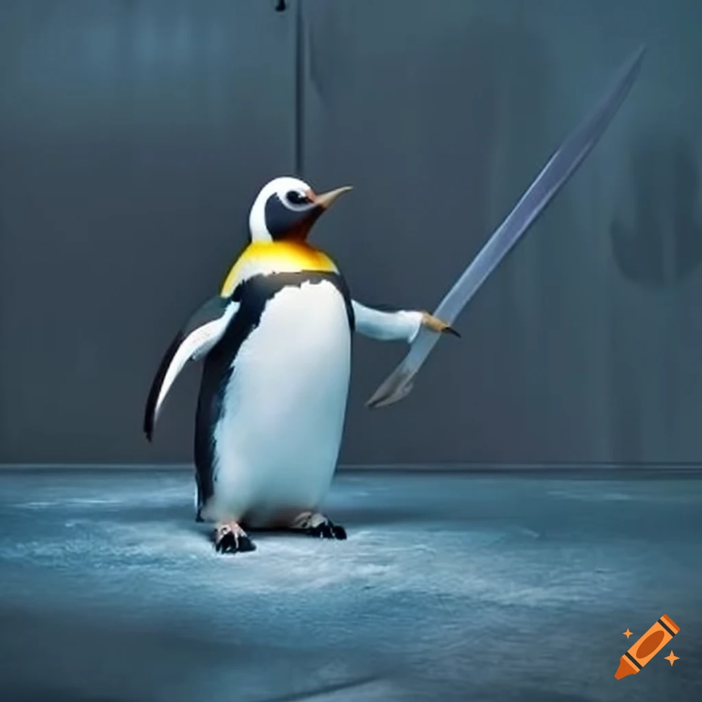Penguin hero with a sword on Craiyon