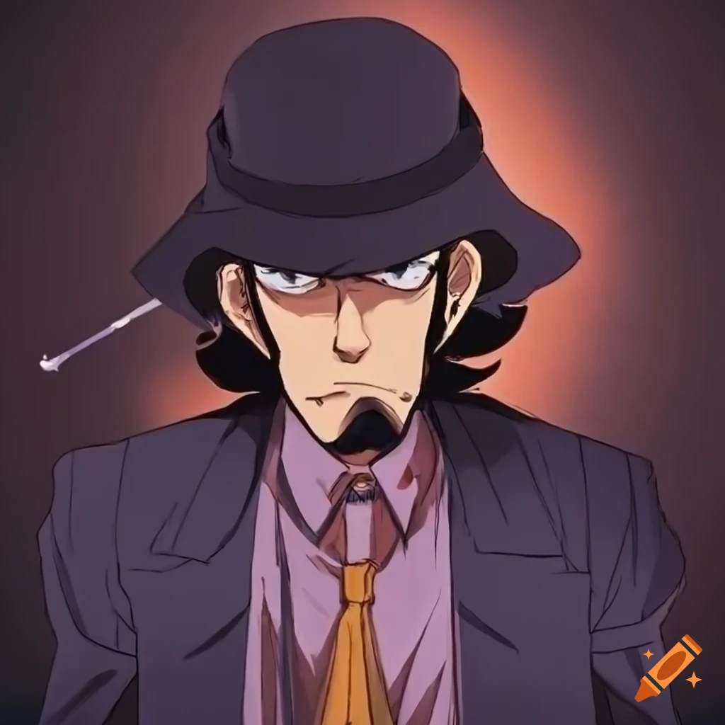 Daisuke jigen holding a revolver and smoking a cigarette on Craiyon