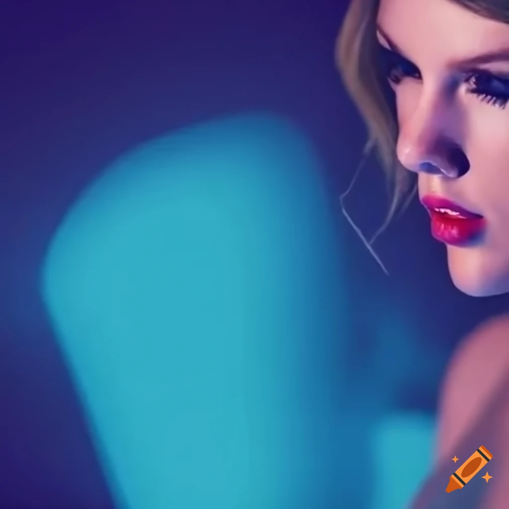 Taylor swift in a pool with neon lights at night on Craiyon