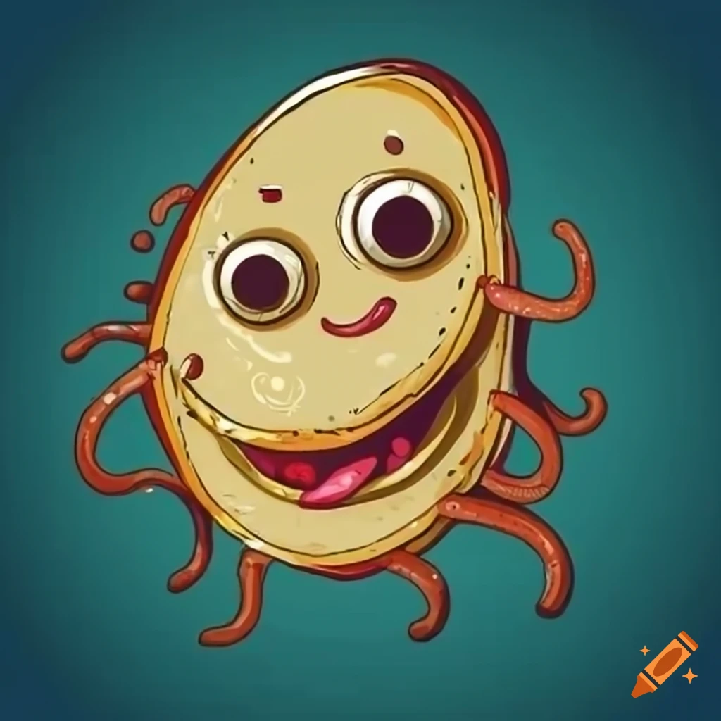 Cartoon advertisement of a bacteria cafeteria worm sandwich on Craiyon