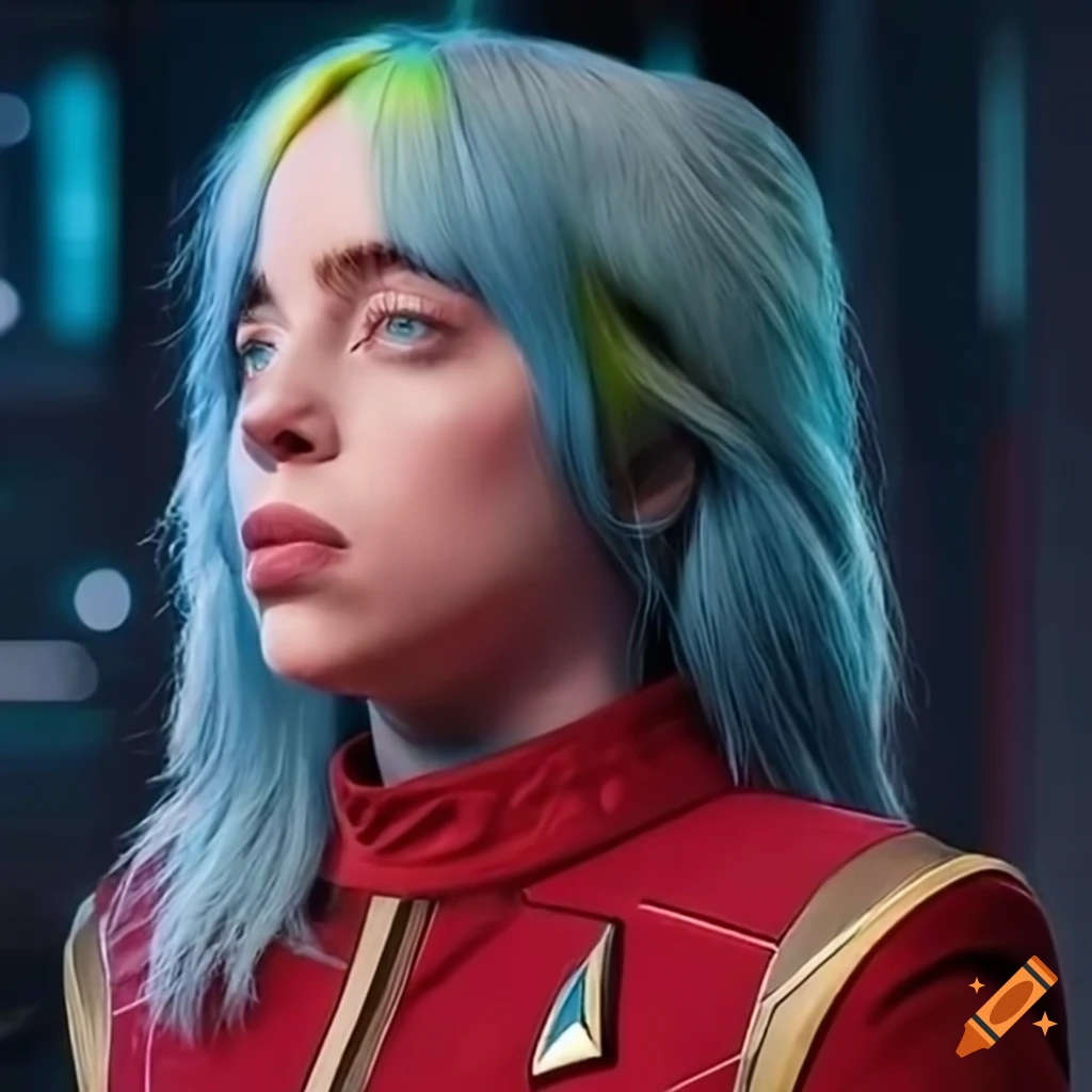 Billie Eilish as a character from Star Trek Discovery in space on Craiyon