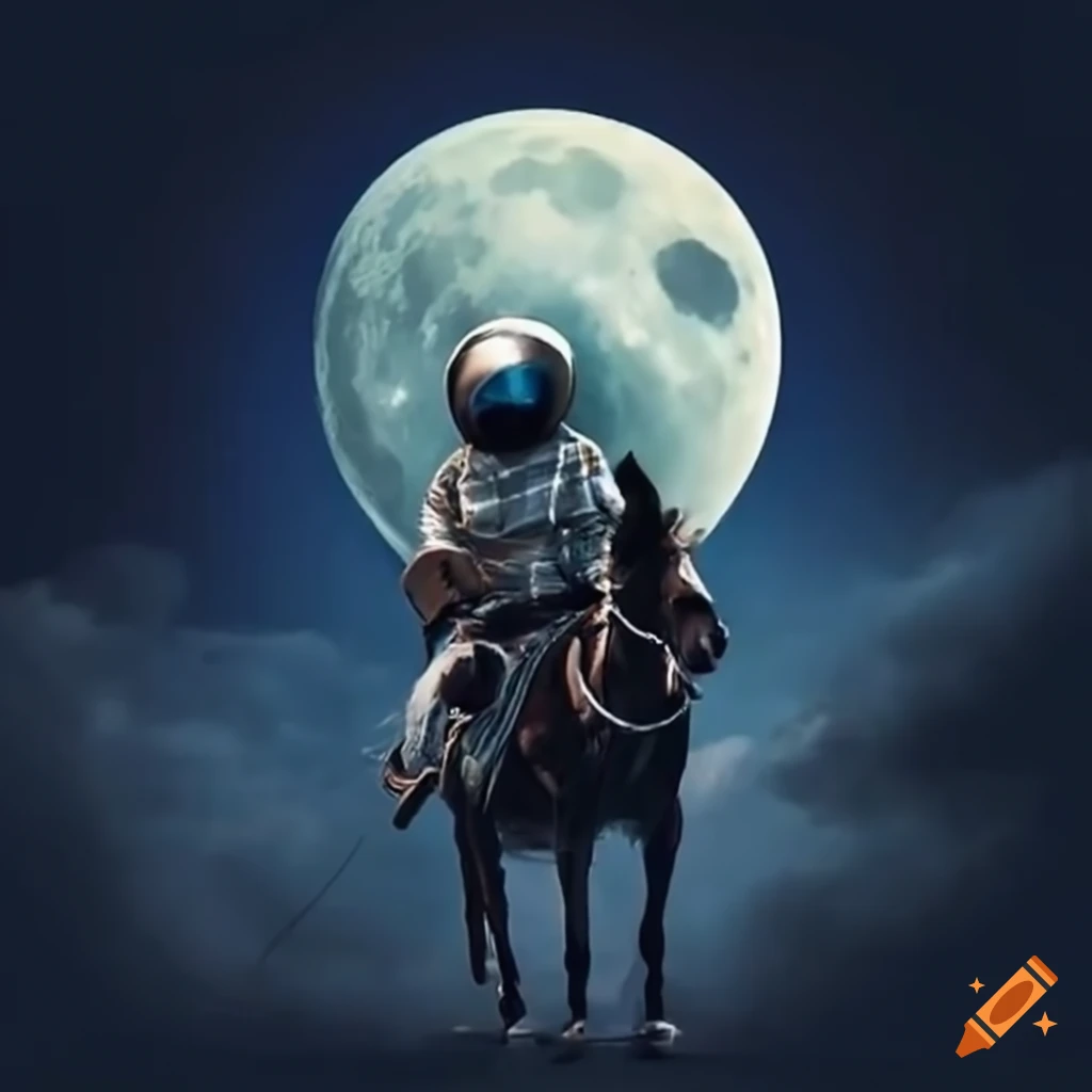 Cowboys in spacesuits riding horses on the moon on Craiyon