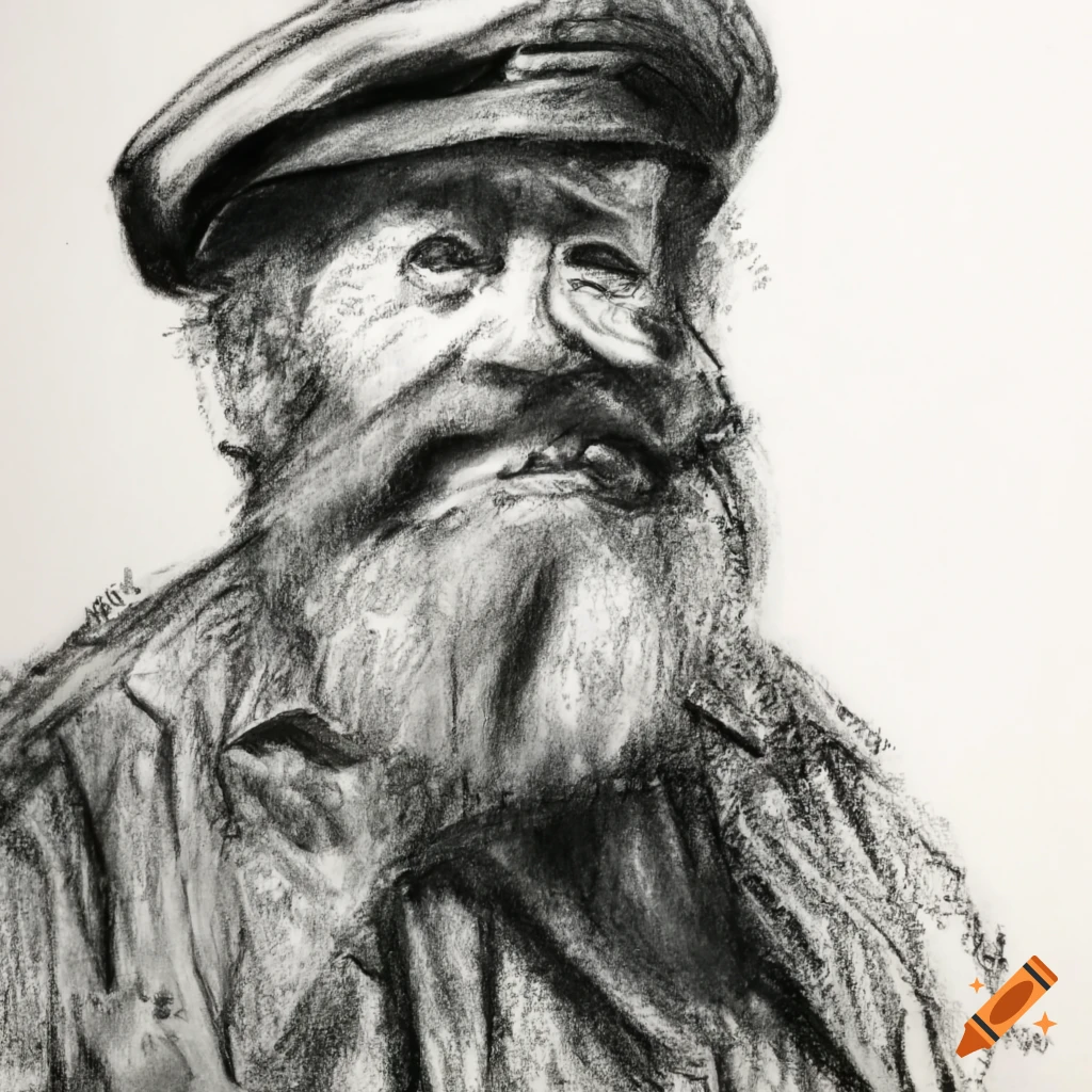 Charcoal drawing of a boat captain