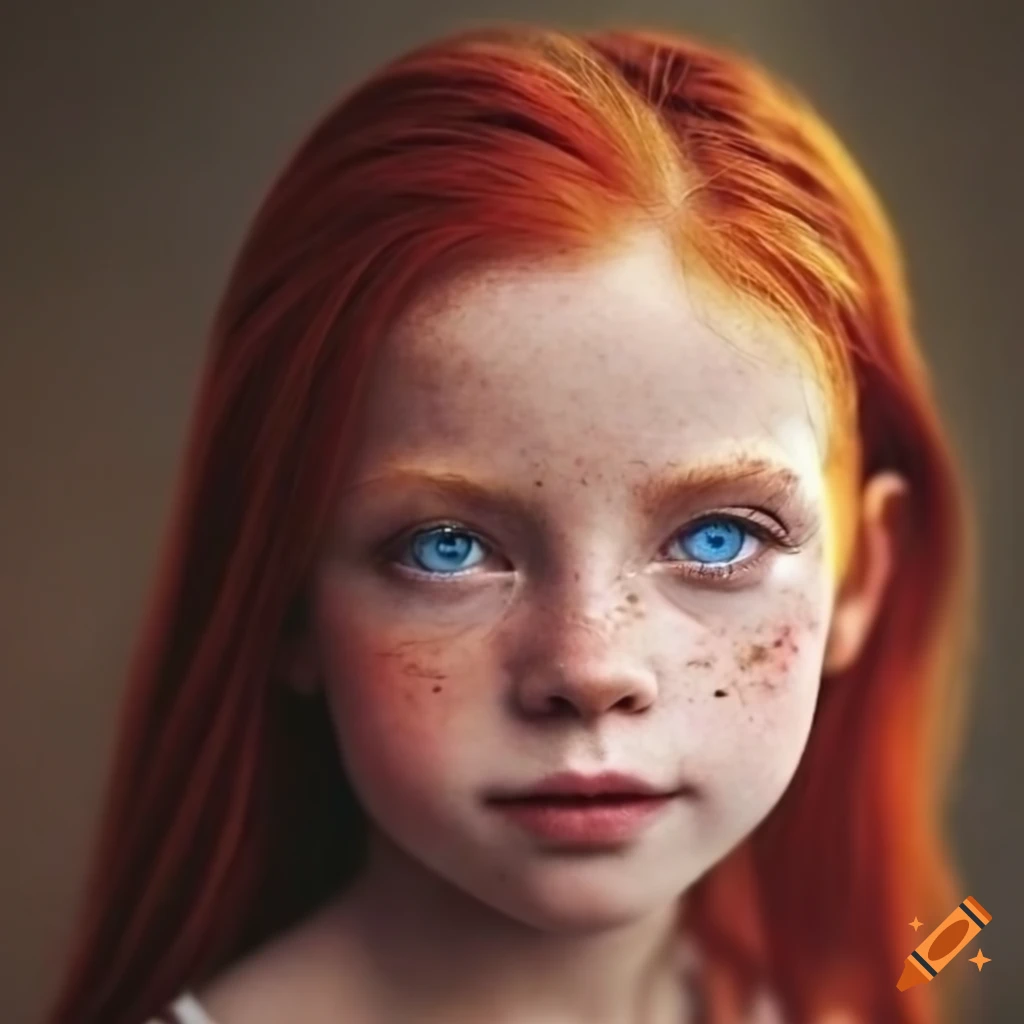 Smiling girl with red hair and freckles