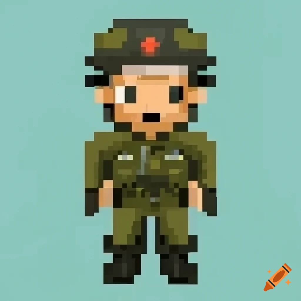 Pixel art illustration of an idf soldier for video games