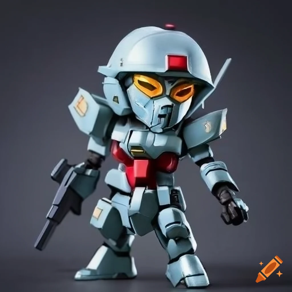 Chibi gundam robot with metallic armor and wings on Craiyon