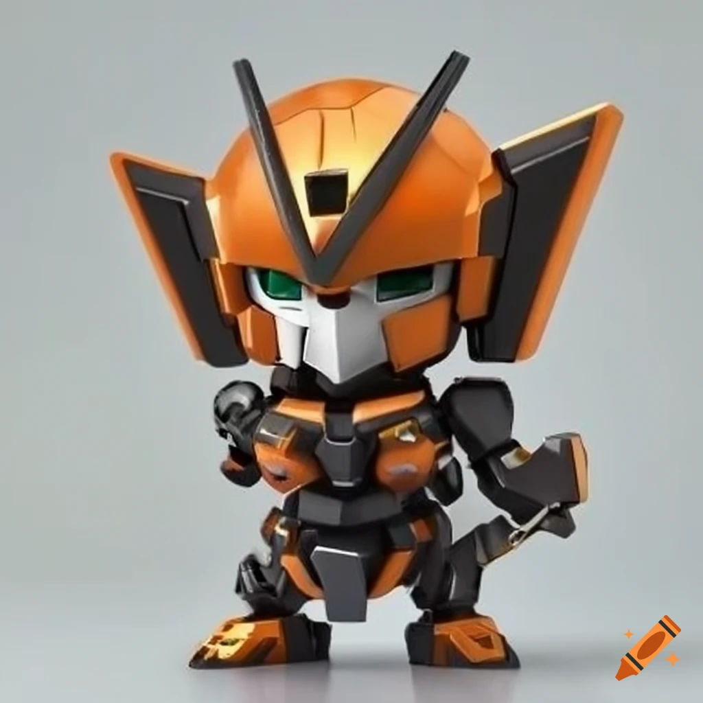 Chibi black and orange gundam robot with metallic armor on Craiyon