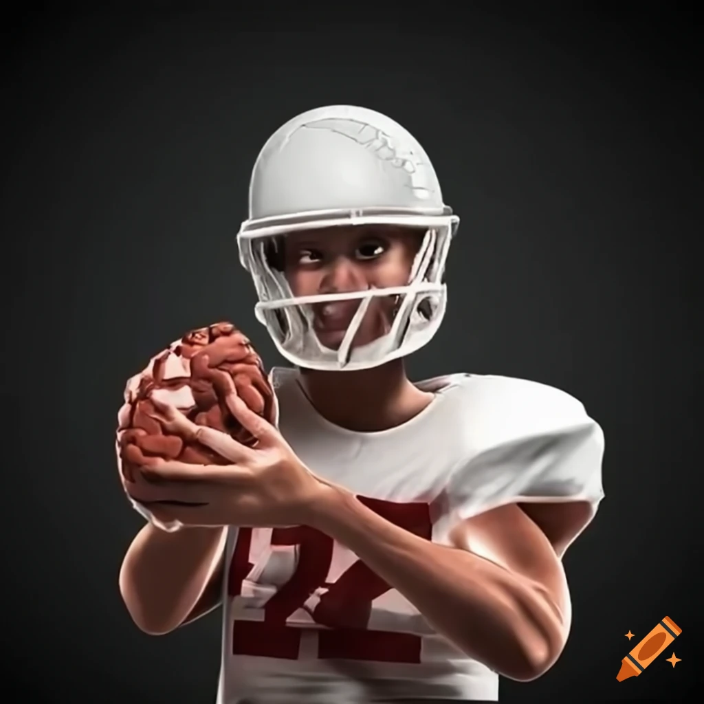 American football player holding a brain