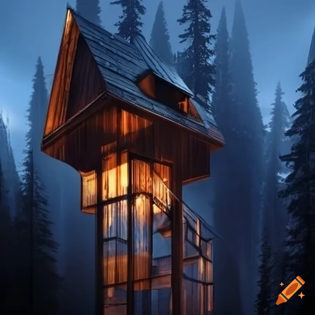 Illusory mountain tower cabin architecture