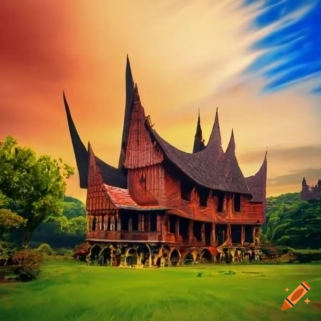 Abstract art of a traditional rumah gadang on Craiyon