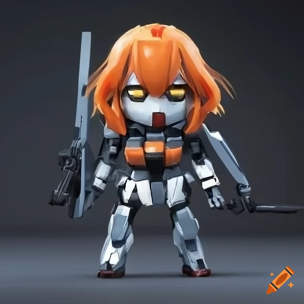 Chibi gundam robot with black, orange, and white colors on Craiyon