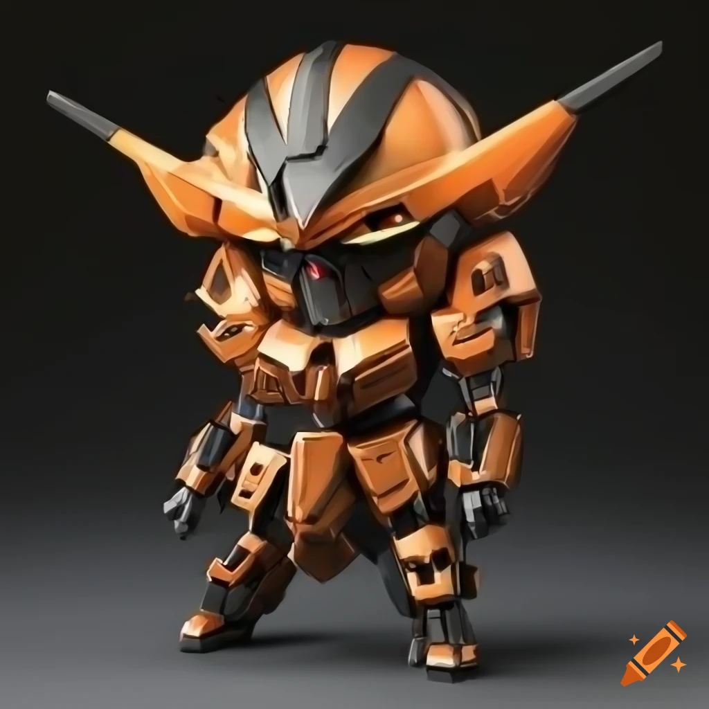 Chibi black and orange gundam robot with metallic armor on Craiyon